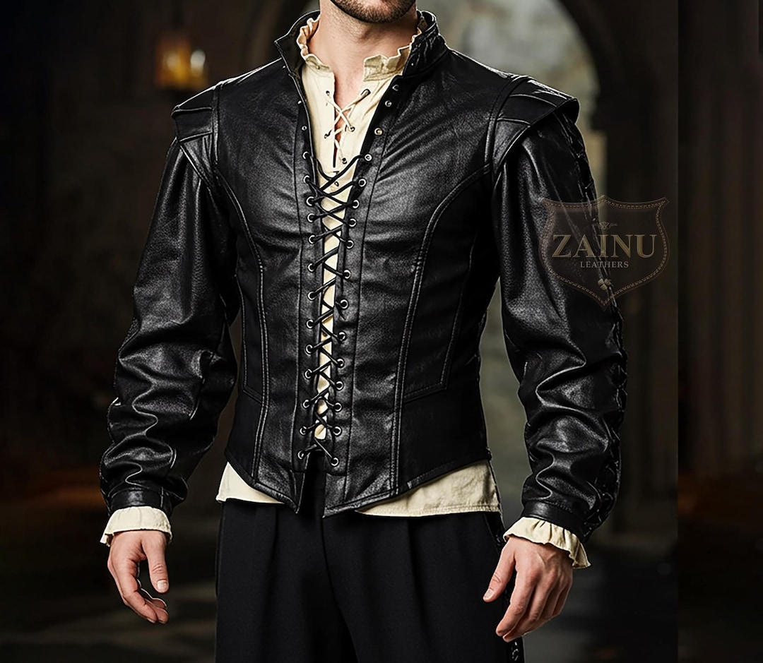 Black Medieval Gothic Renaissance Lace-up Jacket | Handmade Real ...
