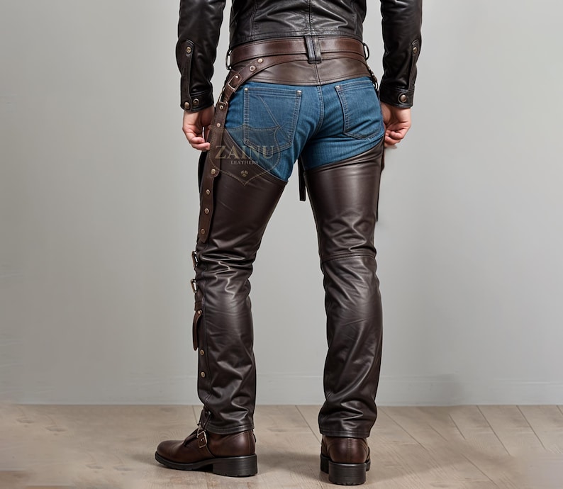 Genuine Brown Leather Biker Chaps for Men | Customizable Motorcycle ...