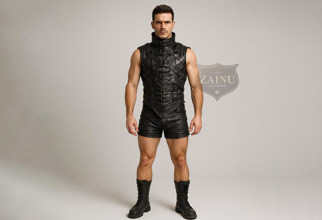Tactical Gladiator Genuine Leather Vest & Shorts Set for Men | Warrior ...