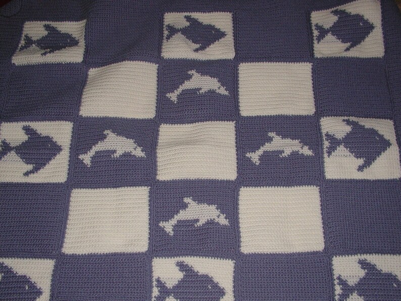 Afghan,crochet Dolphin and Fish Square - Etsy