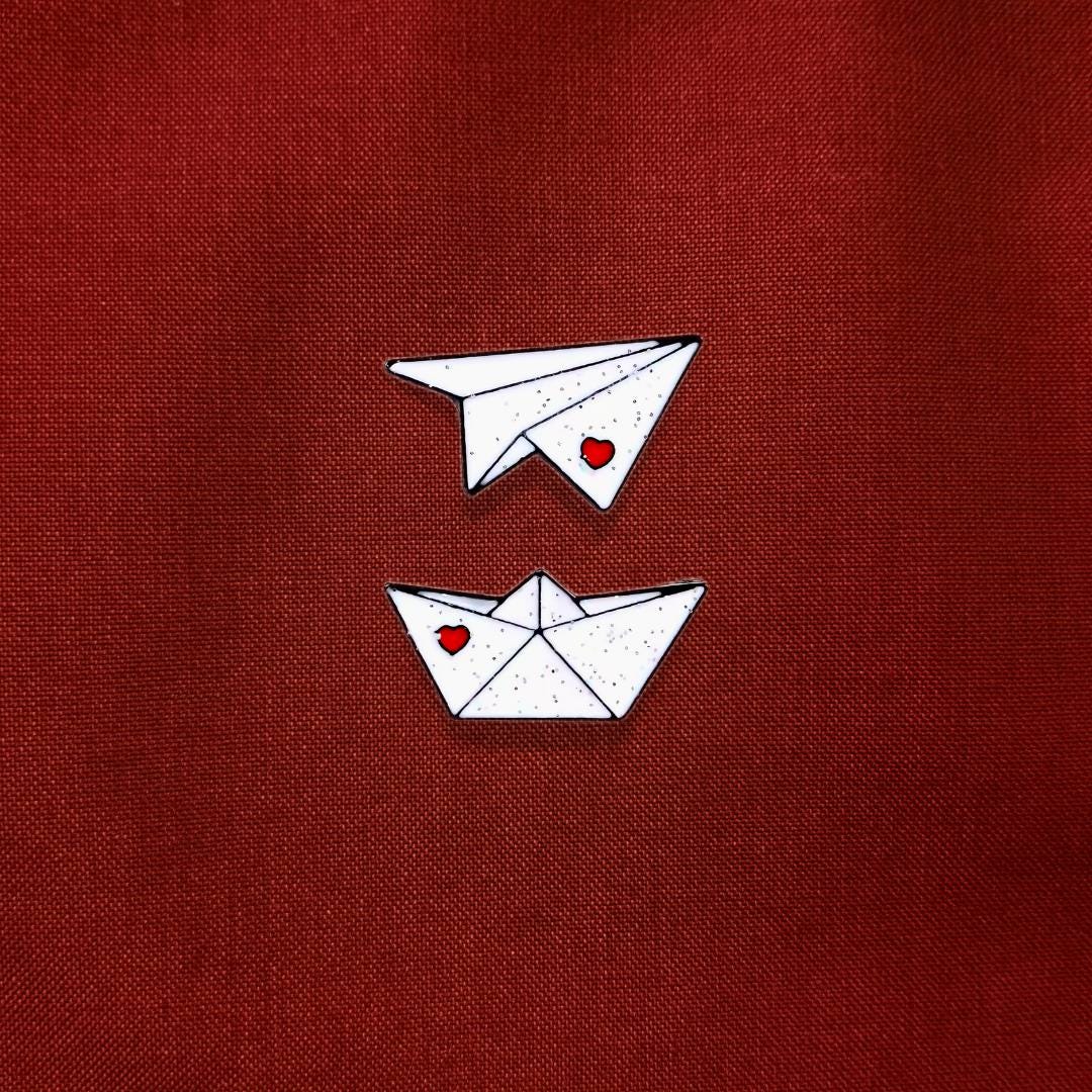 Origami Paper Enamel Pin Set, Airplane and Boat Paper Jewellery ...