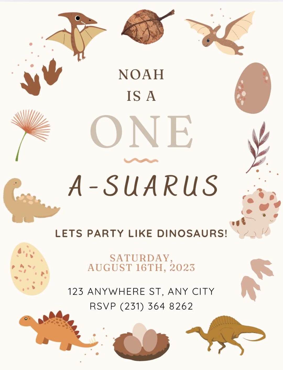 One A-saurus 1st Birthday Dinosaur Invitation - Etsy