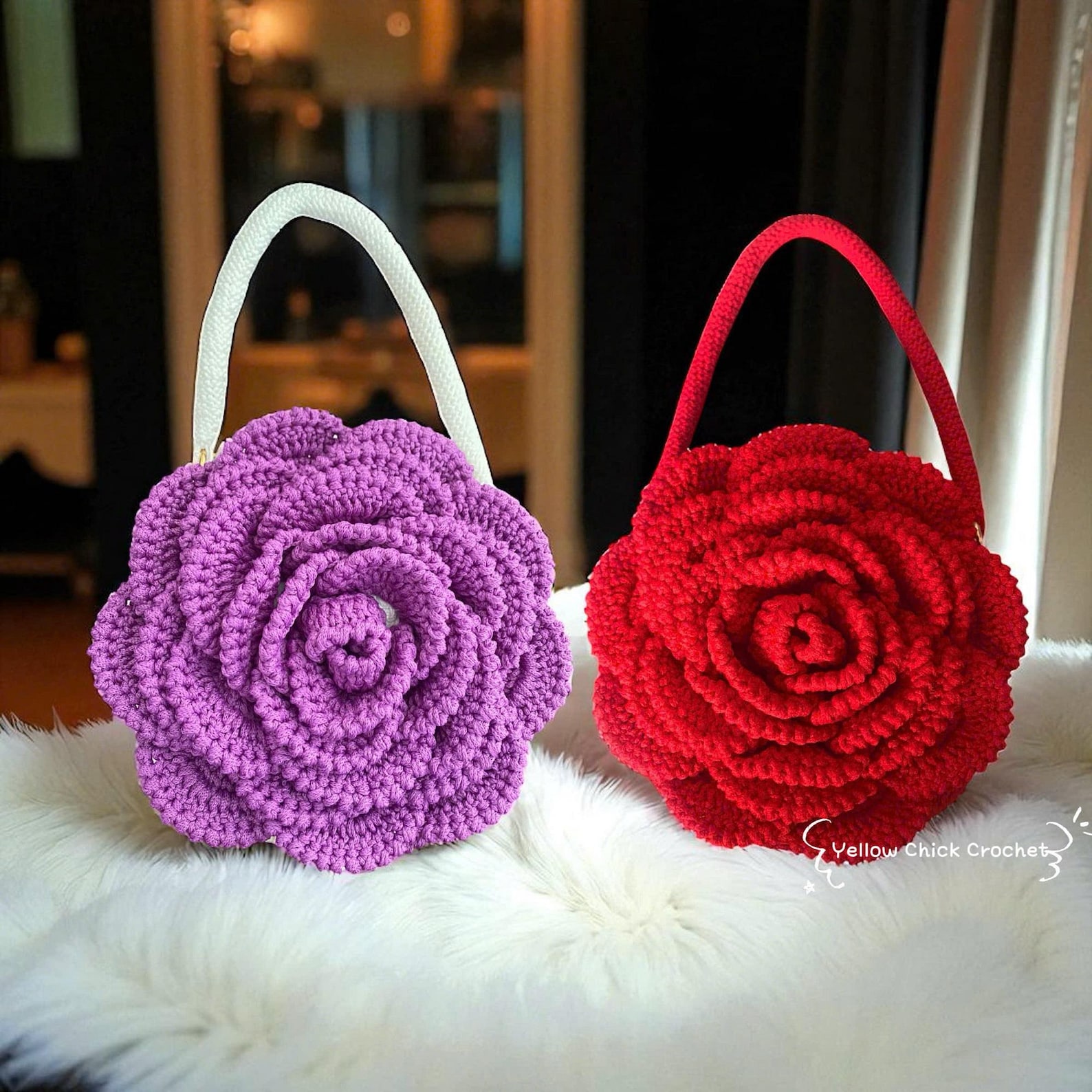 Handmade Crochet Rose Bag – Elegant Flower Purse, Unique Statement ...