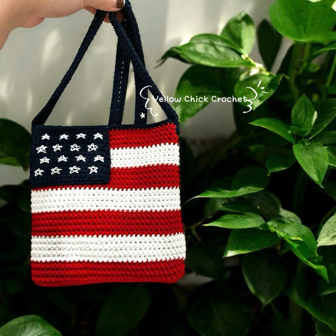 Crochet American Flag Bag, Handmade Patriotic Tote, Crossbody Bag, July ...