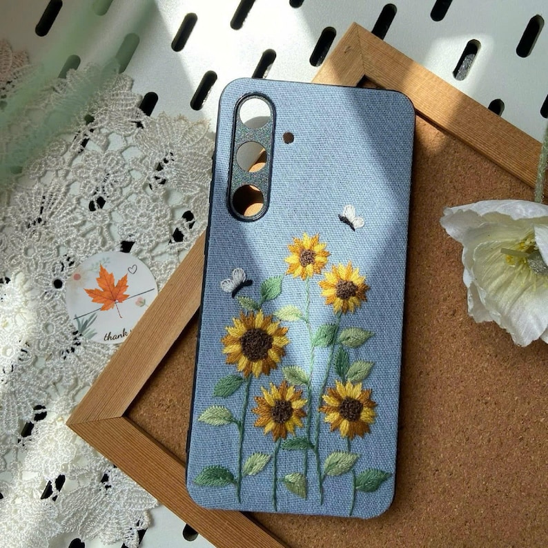 Hand Embroidered Floral Phone Case - Unique Fabric Phone Cover, Custom ...