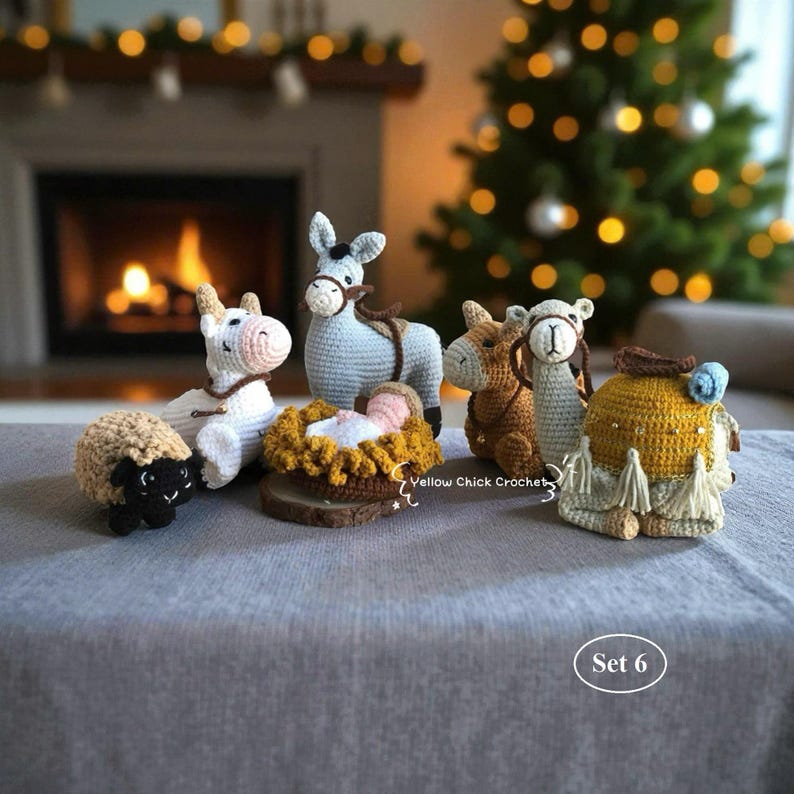 Handmade Crochet Nativity Set, Holy Family Scene With Angel & Animals ...