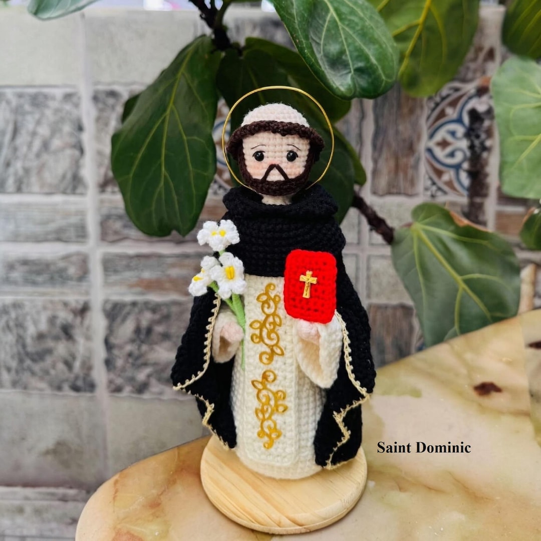 Handmade Crochet Saint Dominic Statue – Catholic Figurine, Religious ...