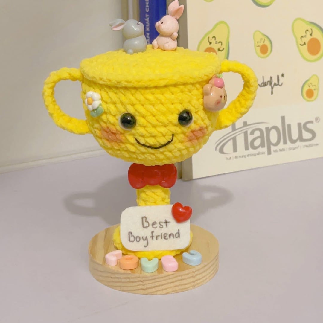 Personalized Crochet Trophy: Handmade Award Cup With Custom Name Tag ...