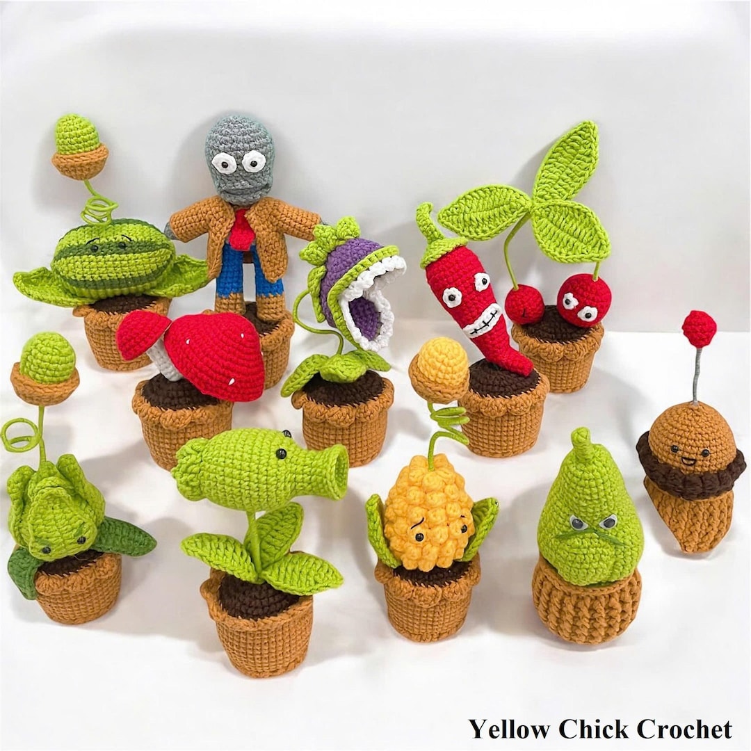 Handmade Plants Vs. Zombies Crochet Potted,hand-knitted Plants/zombie ...