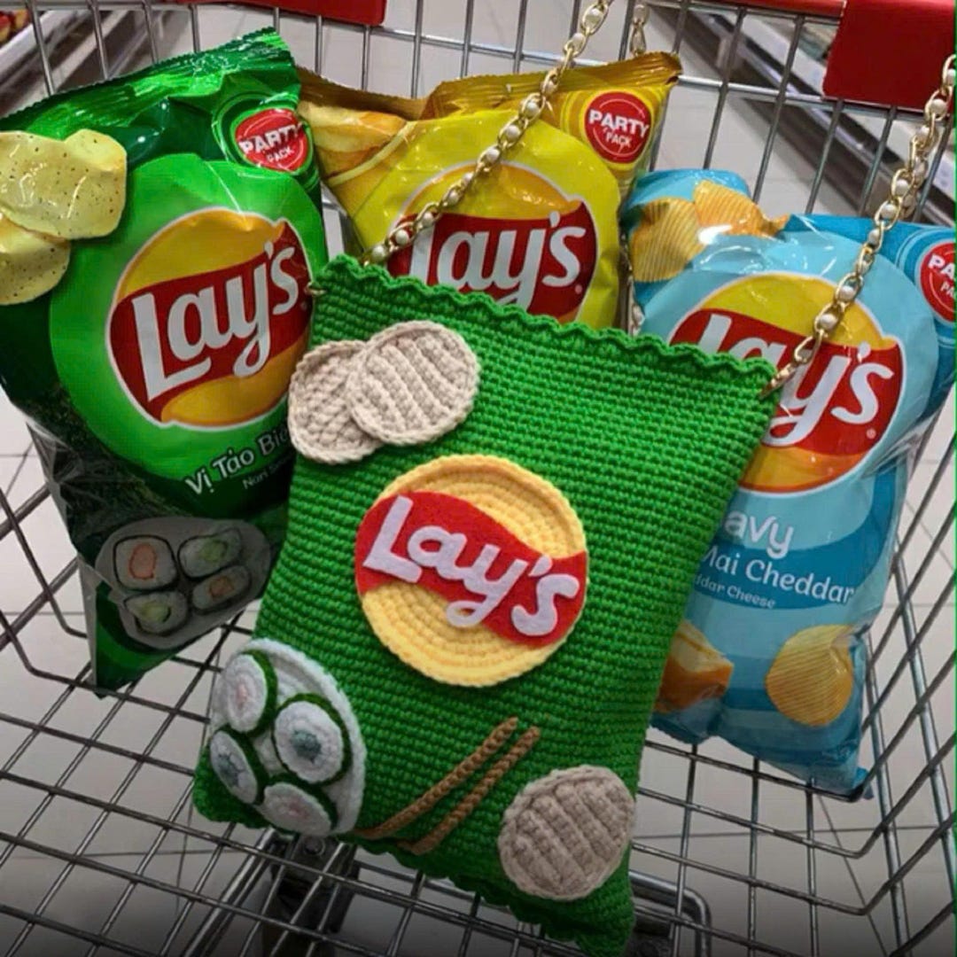 Crochet Lay's Potato Chips Bag, Funny Handmade Crossbody Purse, Potato ...