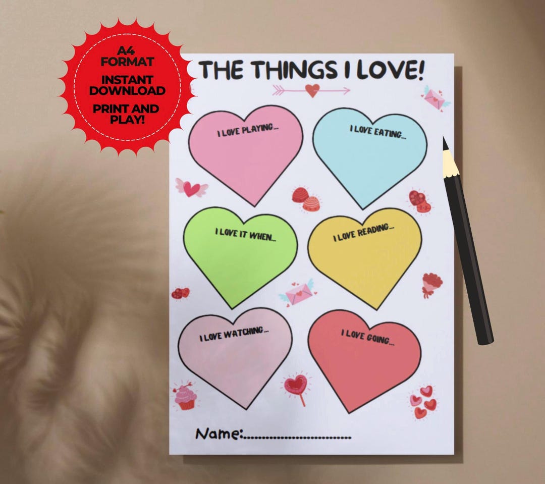 Things I Love Writing Activity, Valentines Day Printable, Journal ...