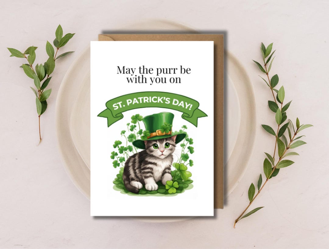 May the Purr Be With You on St. Patrick’s Day Card, Cute Cat Themed ...