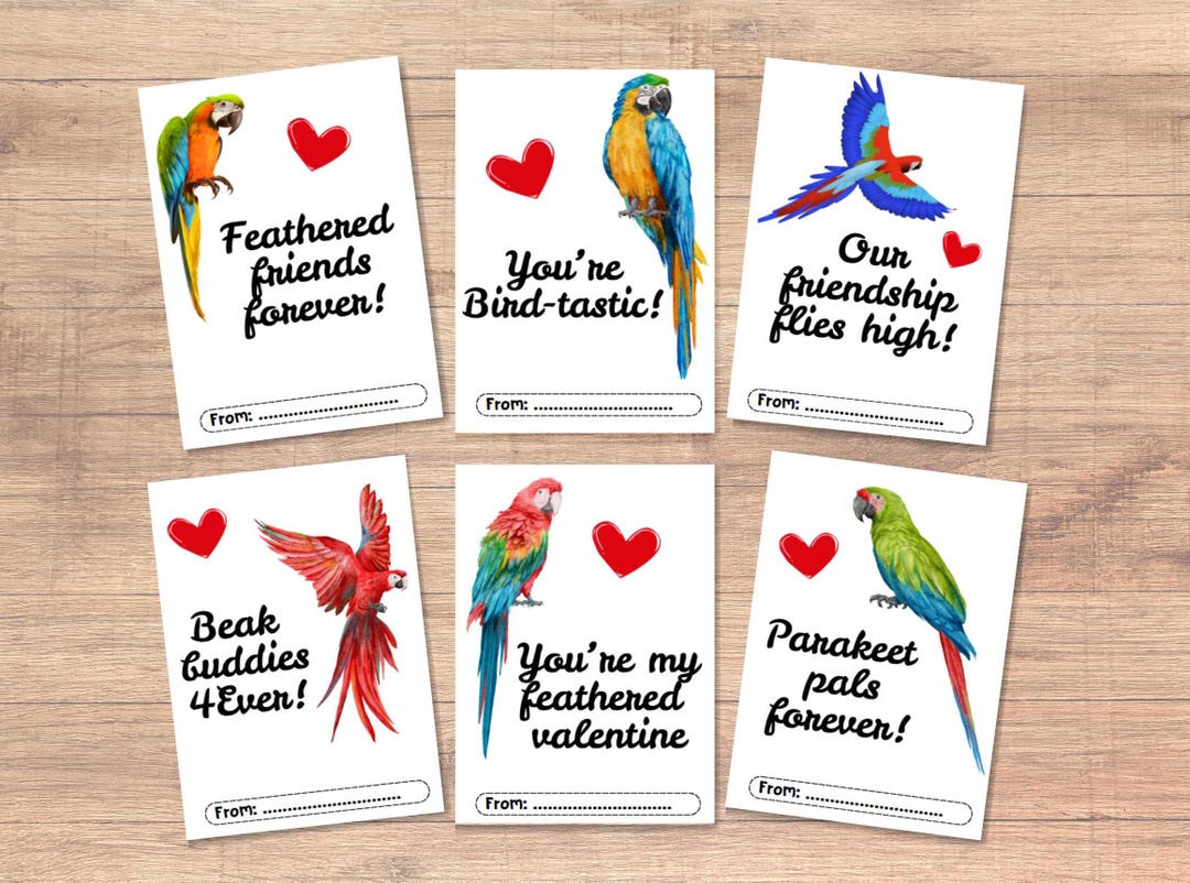 Birds Themed Valentine's Day Cards, Printable Valentines Cards for Kids ...