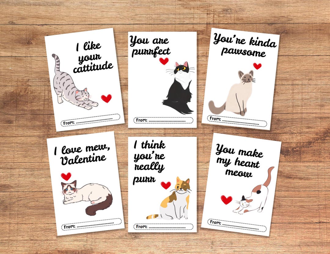 Printable Cat Valentine's Day Cards, Classroom Cards for Kids ...