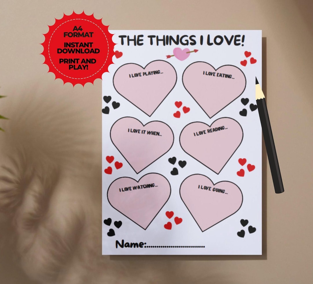 Things I Love Writing Activity, Valentine’s Day Printable, Journal ...