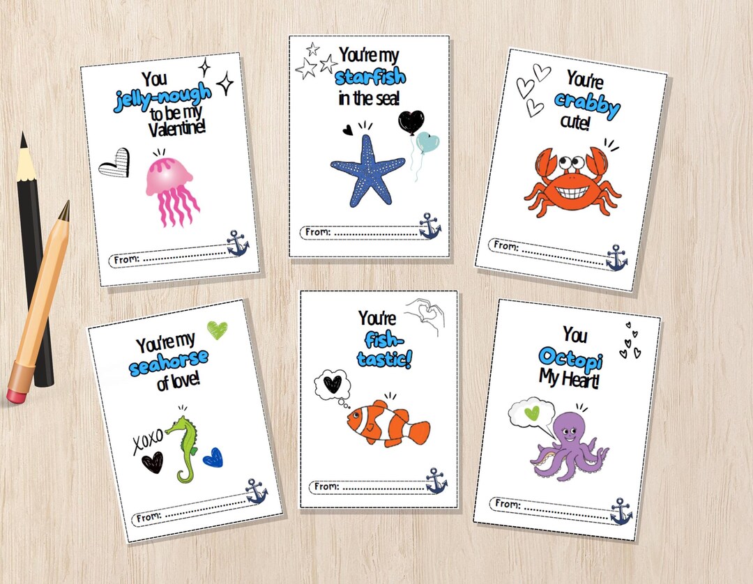 Printable Ocean Animals Valentine Cards, Under the Sea Tags for Kids ...