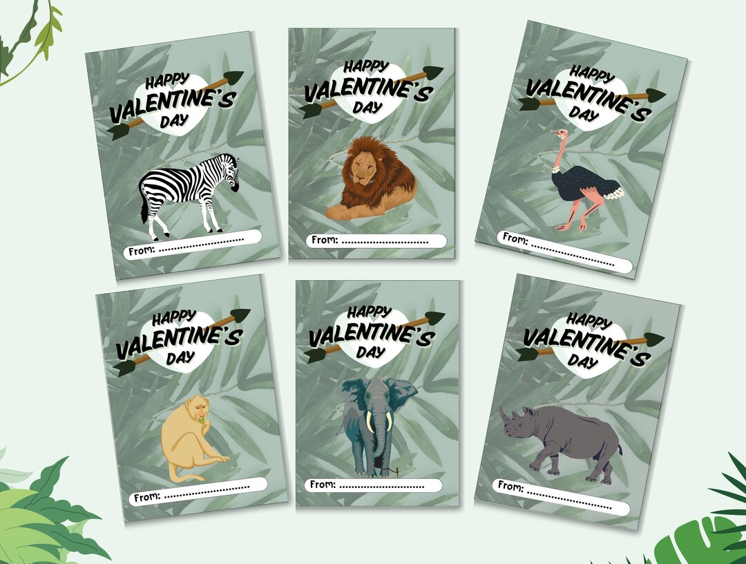 Printable Jungle Animals Valentine Cards, Zoo Animals Kids Cards ...