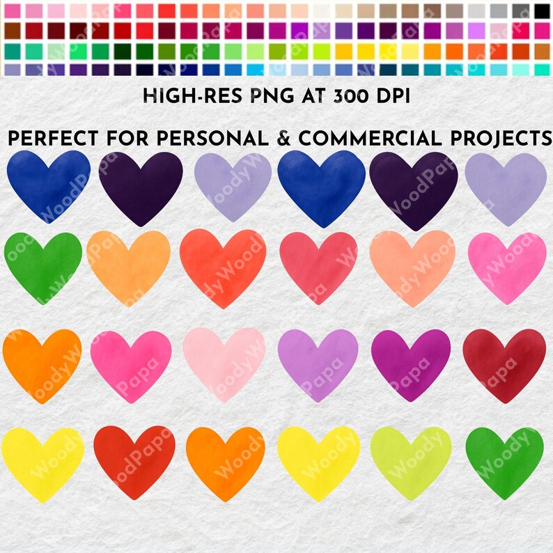 100 Heart Clipart Bundle – Custom Colors, PNG & SVG, 300 Dpi Png, Png ...