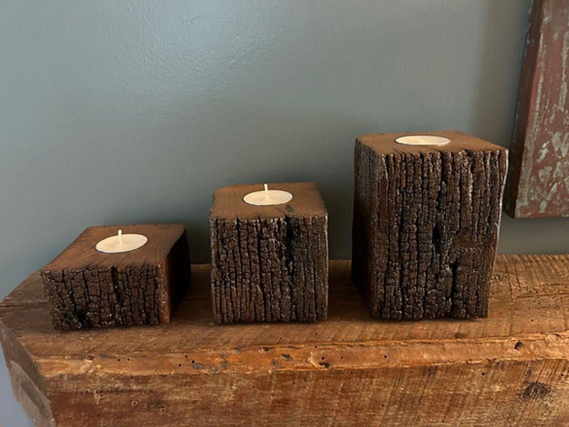 Rustic Barnwood Beam Tea Light Holders (set of 3) - Etsy