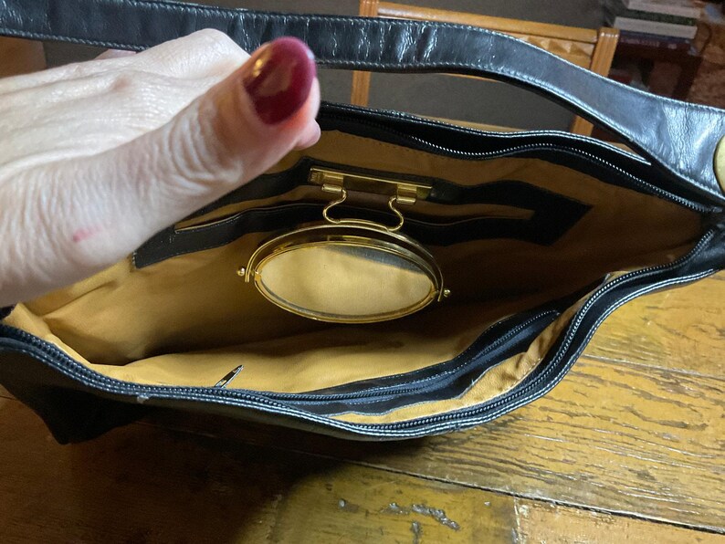 Vintage Lou Taylor Black Leather Shoulder Bag 1970s Designer Purse ...