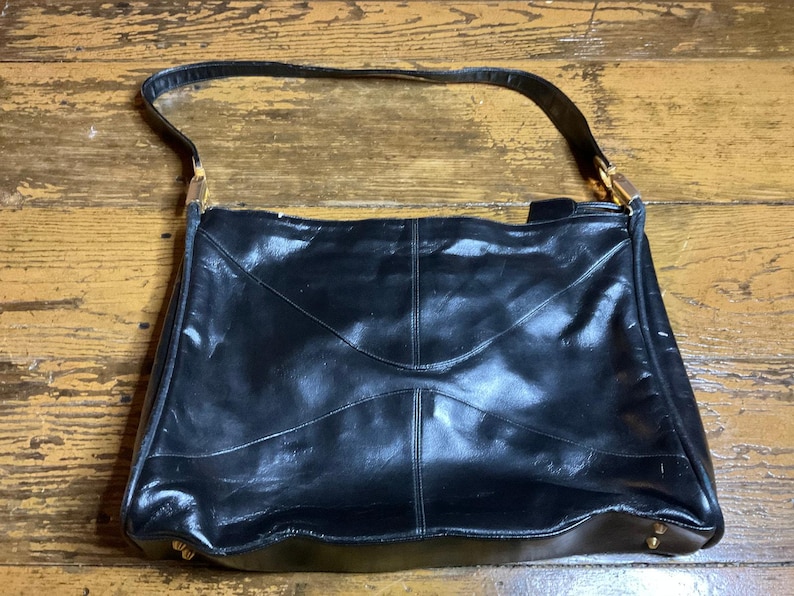 Vintage Lou Taylor Black Leather Shoulder Bag 1970s Designer Purse ...