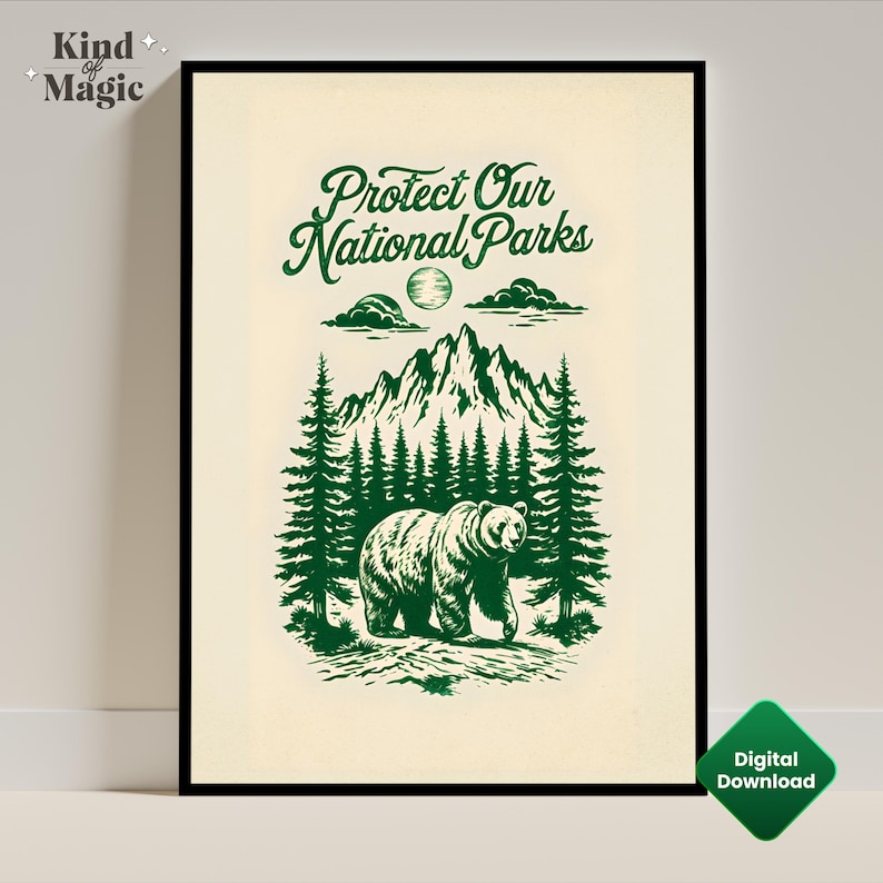 National Parks Poster, Parks Over Profit, Vintage Nature Lover, Protect ...