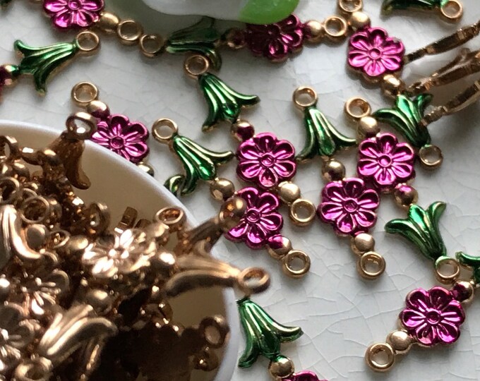 Vintage Brass Flower Connectors With Two Loops, Tiny Connectors for ...