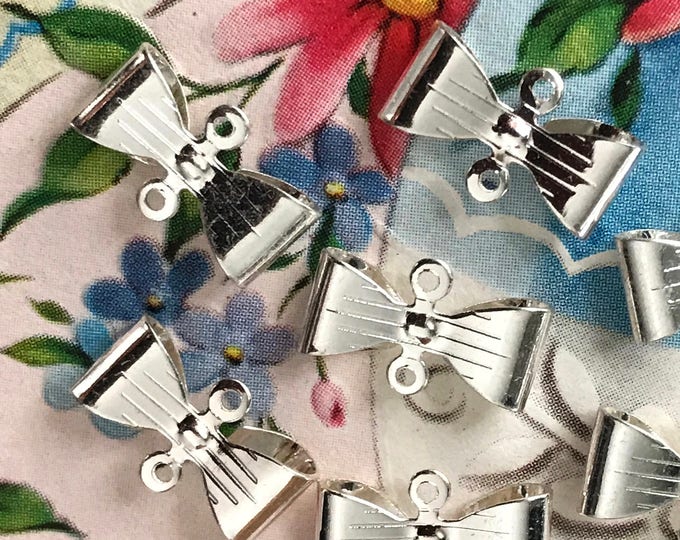Vintage Bow Connectors, Metal Bow Connectors, Silver Bows, Two Loops ...
