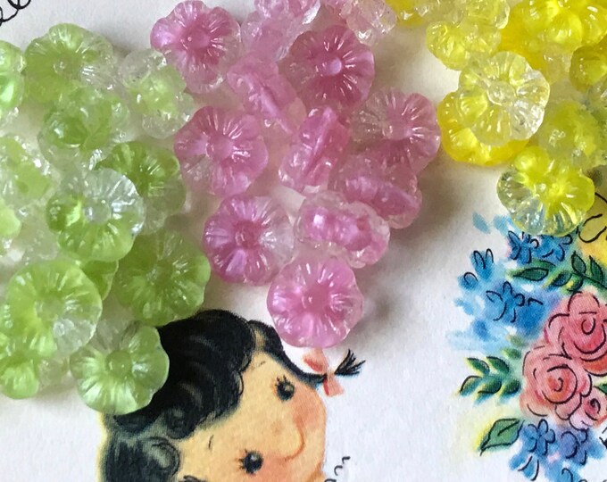 Vintage Flower Beads Vintage Glass Flower Beads Floral Spacers Beads