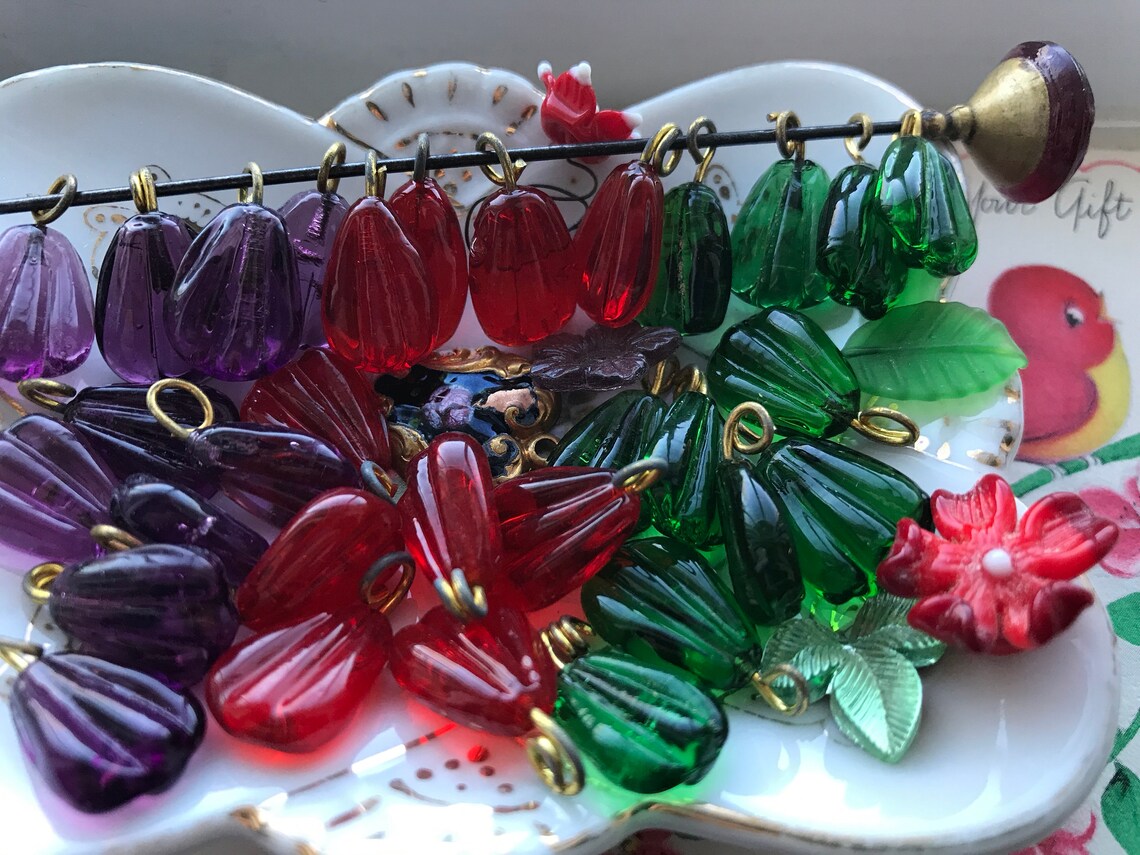 Vintage Glass Drops, Amethyst Drops, Vintage Glass Beads, Art Deco ...