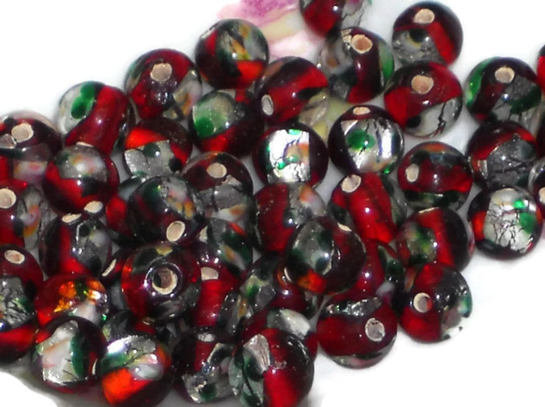 Vintage Glass Beads Ruby Foil Givre Round 7mm Faceted Unique Silver ...