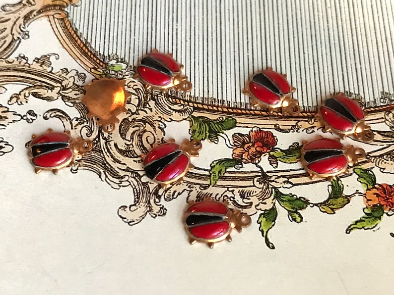 4 Vintage Ladybug Charms, Enameled Ladybugs, Guilloche Charms, Enamel ...