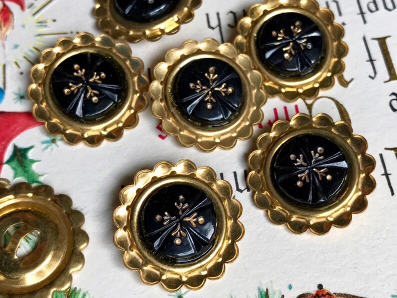 Vintage Glass Buttons Snowflake Button Black Silver Snow - Etsy