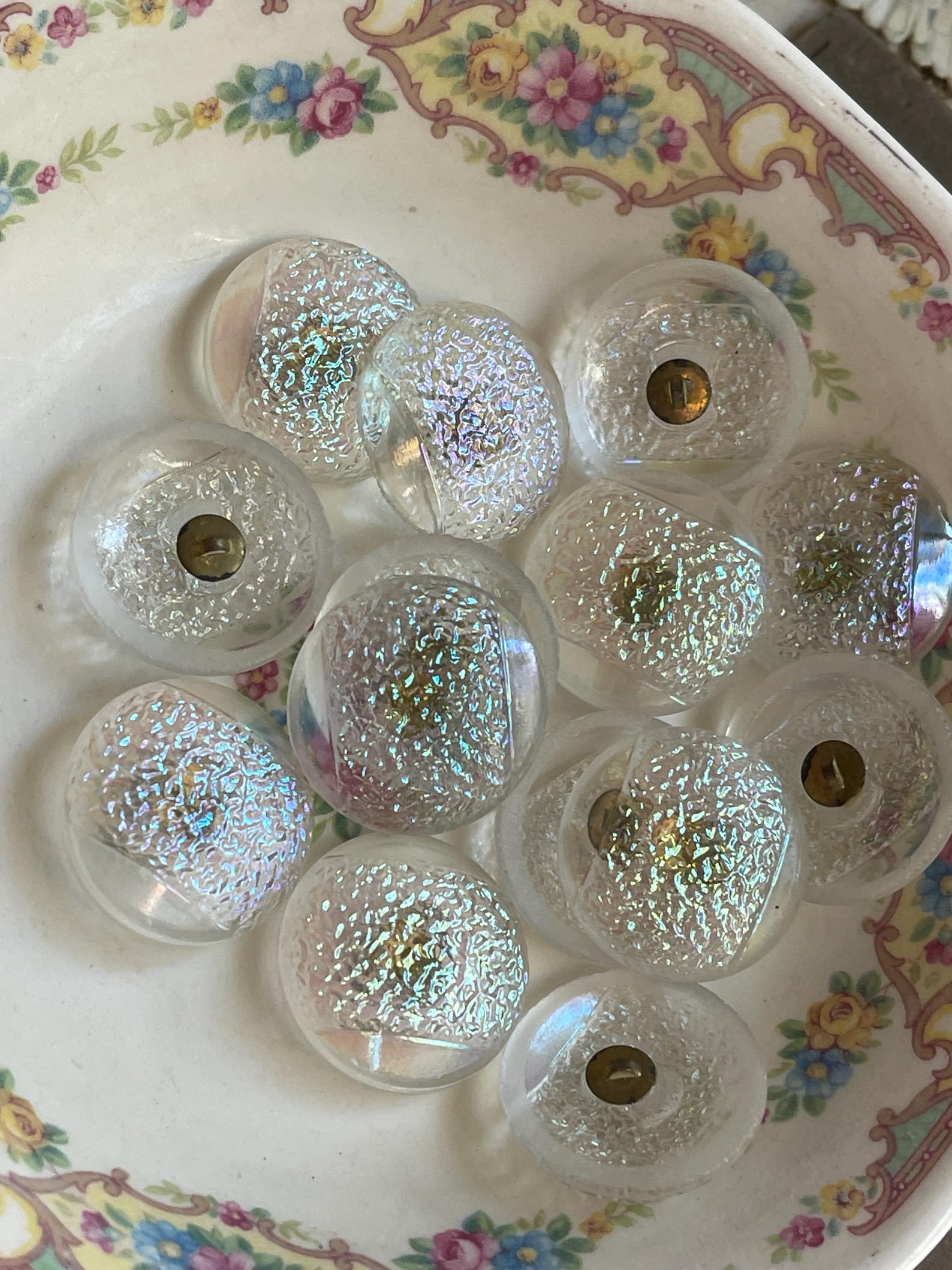 7/8" Vintage Glass Buttons, AB Buttons, Czech Republic, 6pcs, Metal ...
