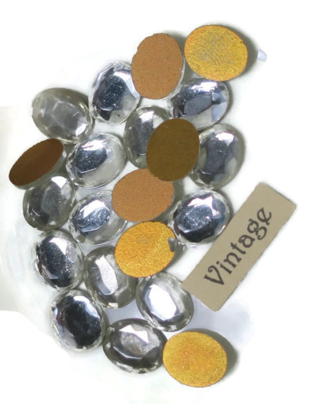 Vintage Cabochons Oval Crystal Foil Flat Back 10x8mm NOS Rhinestones ...