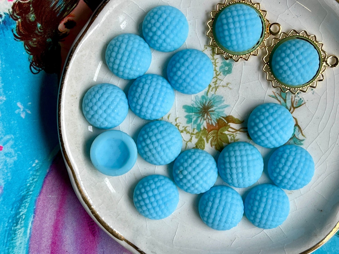 Vintage Glass Cabochon, Blue Waffle Dome - Etsy