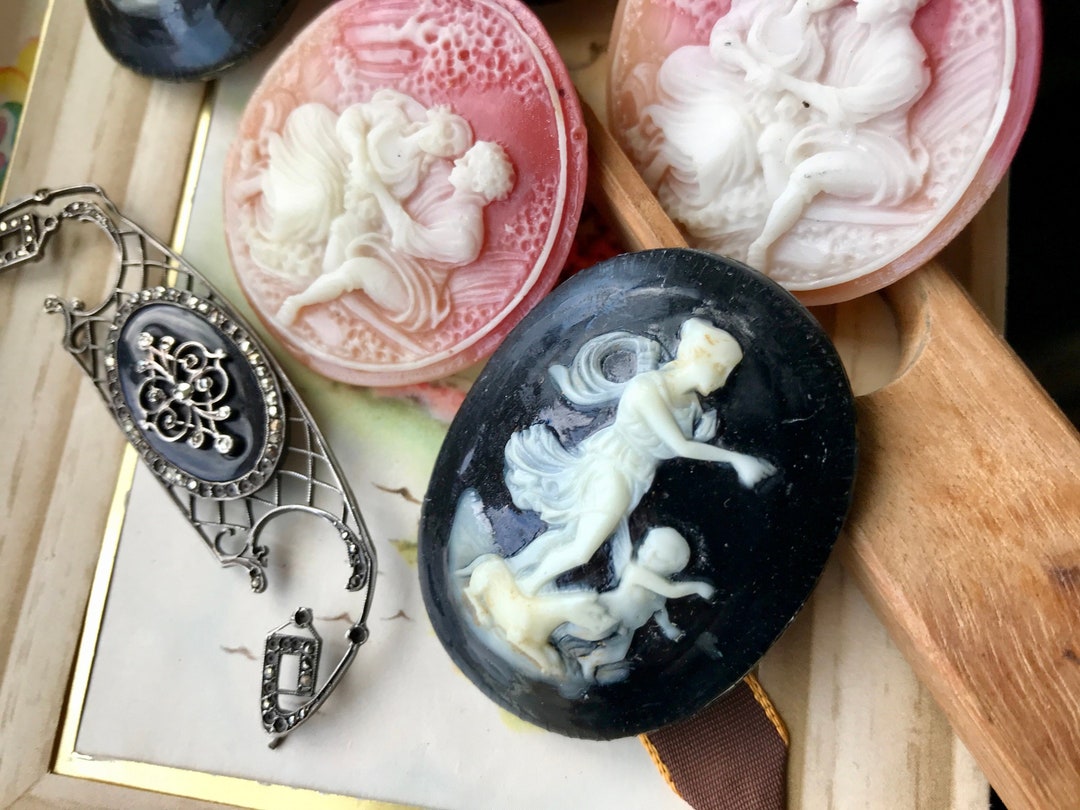 Vintage Cameo Cabochons, Carnelian Color Cabochons, Victorian Cameos of ...