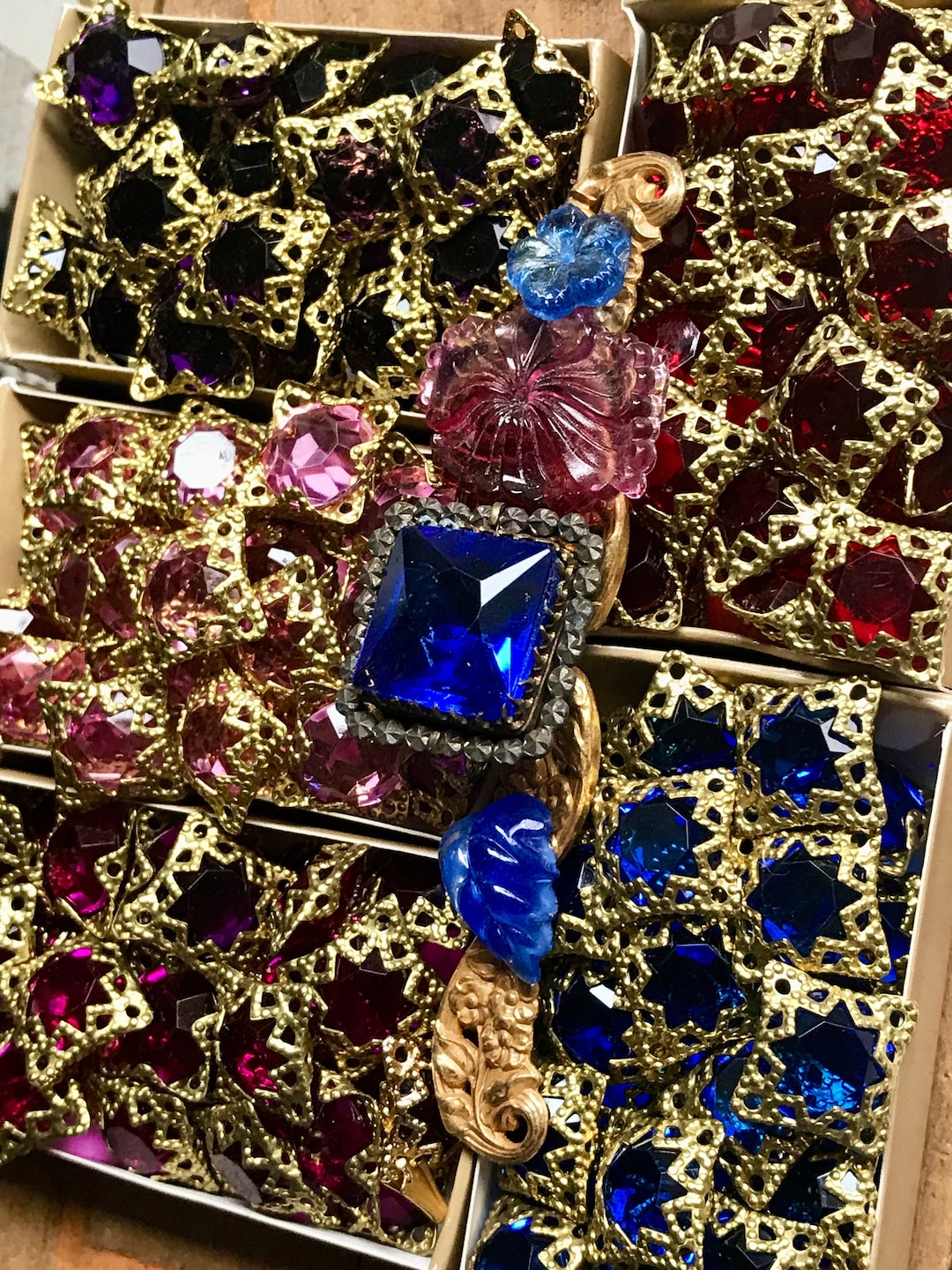 Vintage Jeweled Filigree Connectors, 4 Pcs - Etsy