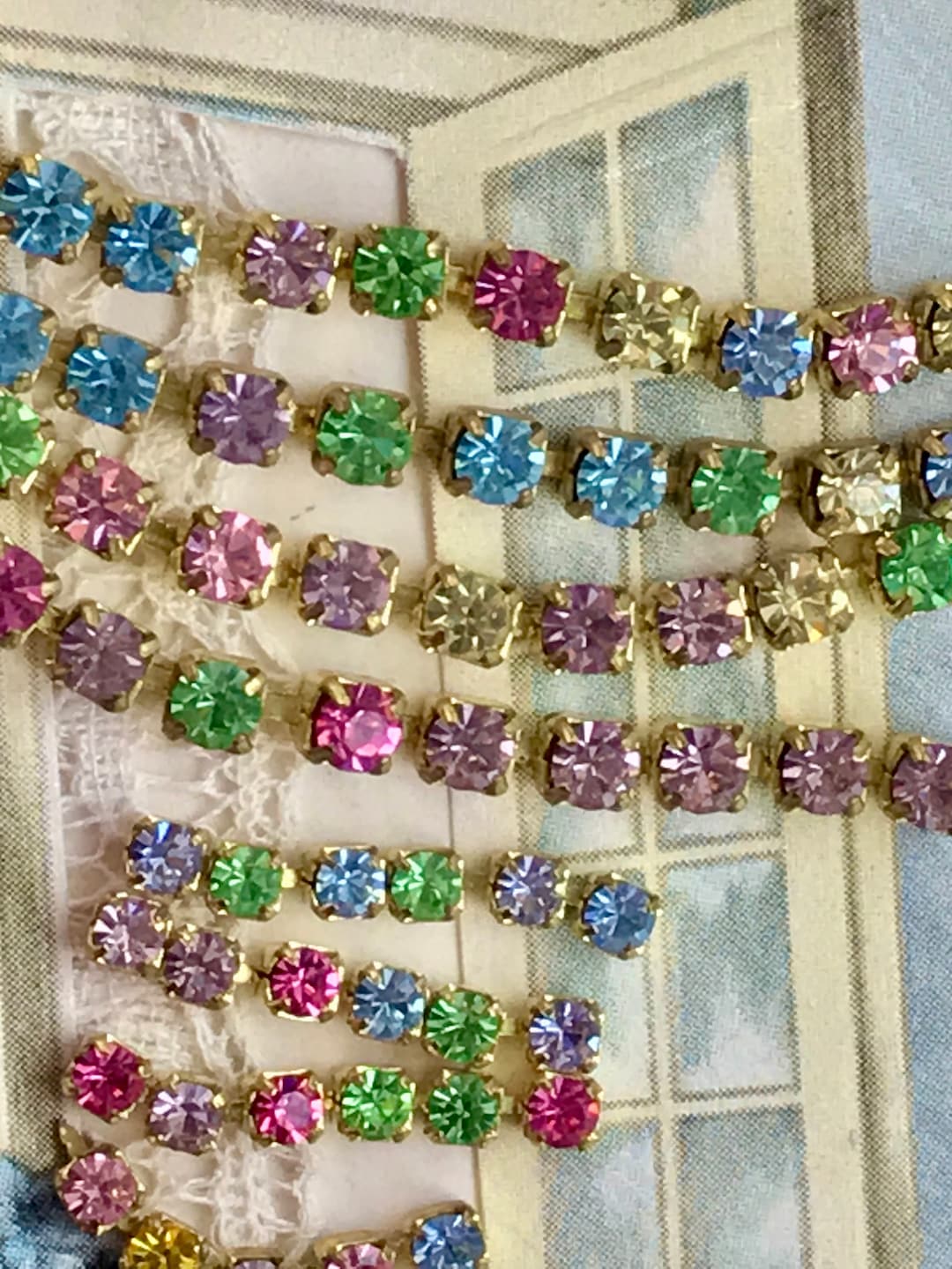 VINTAGE Rhinestone Chain PIECES Pastels - Etsy