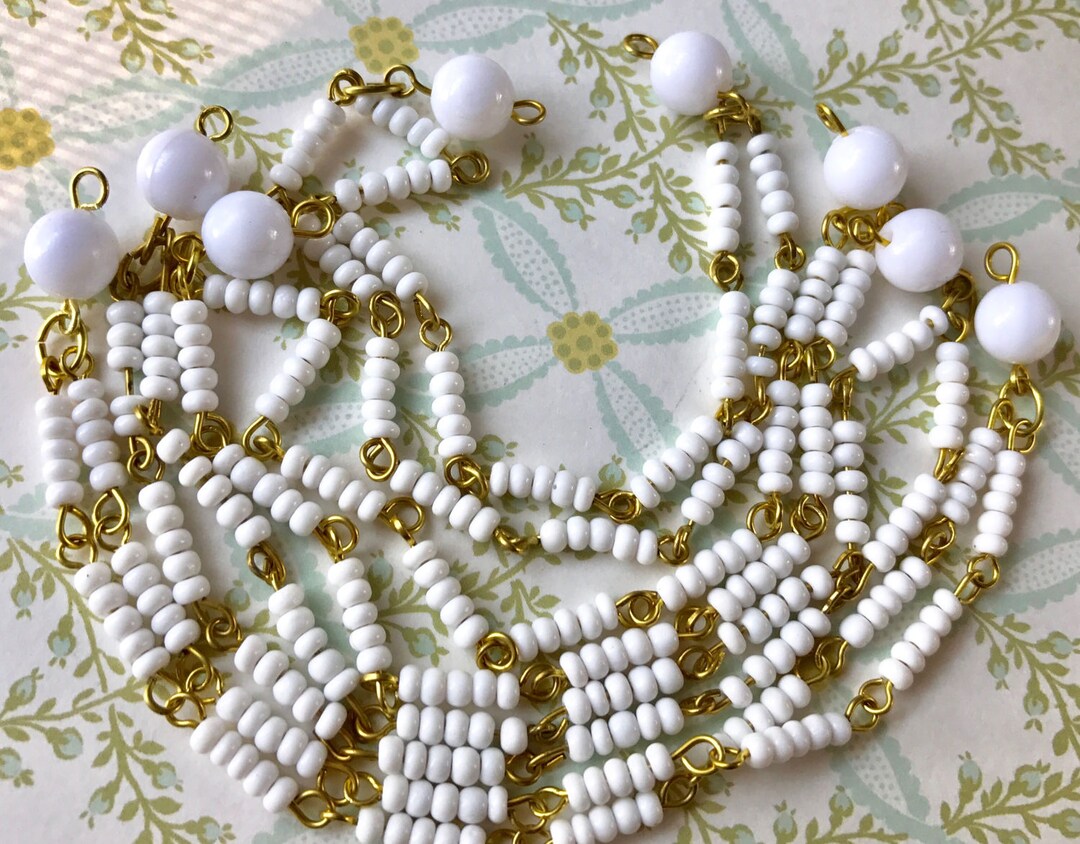 Vintage Chain, Beaded Chain,chain Connectors,bracelet Chain,white Loop ...