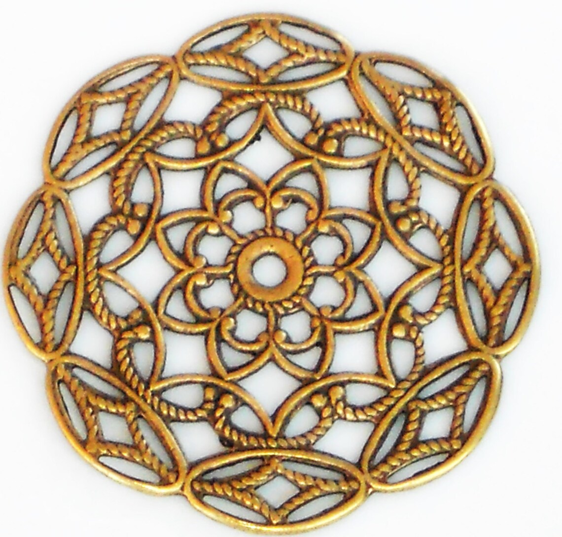 Vintage Filigree Medallions - Filigree Discs - Antique Brass Ox ...