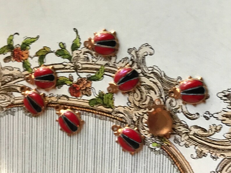 4 Vintage Ladybug Charms, Enameled Ladybugs, Guilloche Charms, Enamel ...