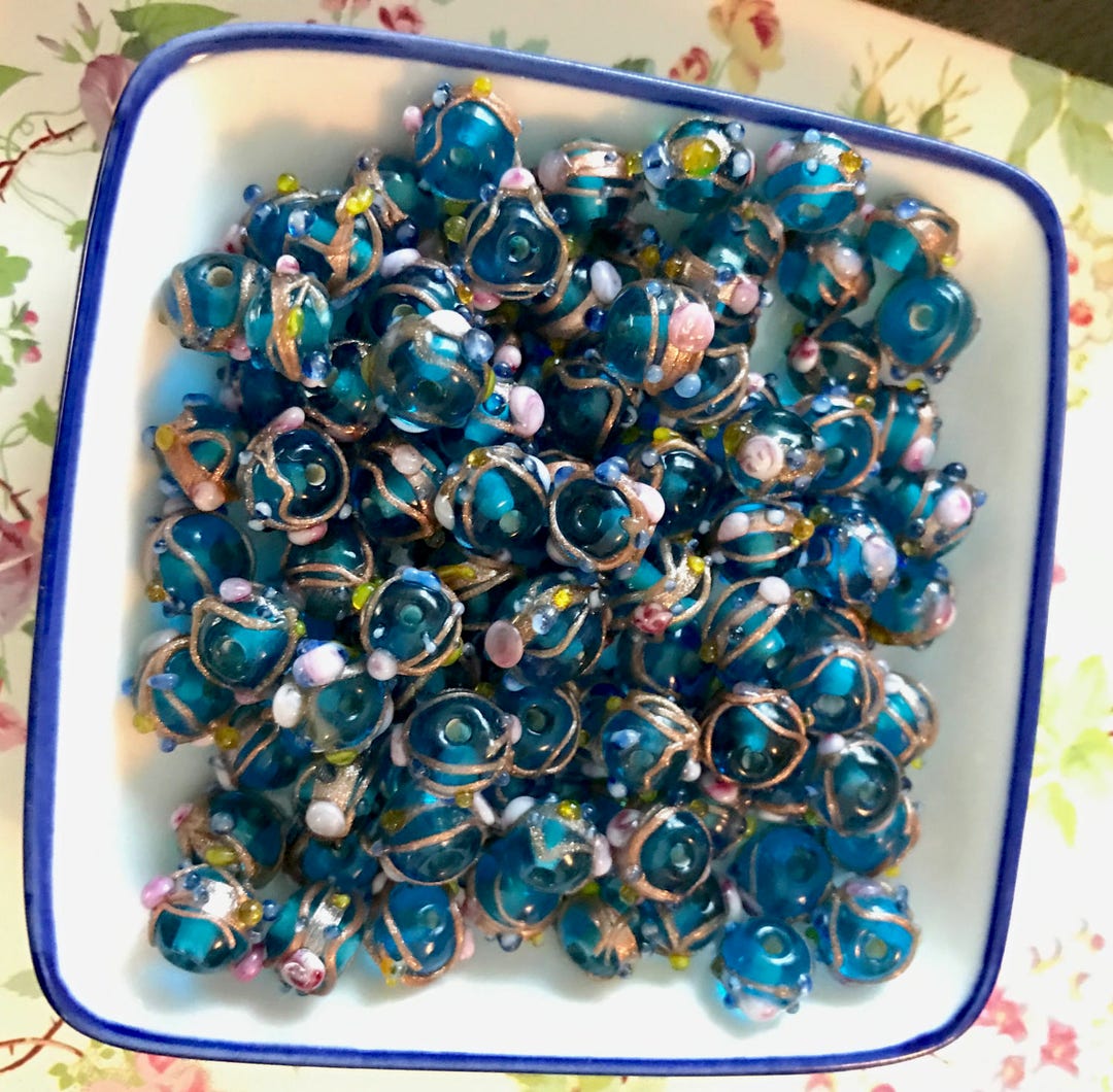 Vintage Wedding Cake Beads, 10mm Glass Beads, Art Glass, Venetian Beads ...