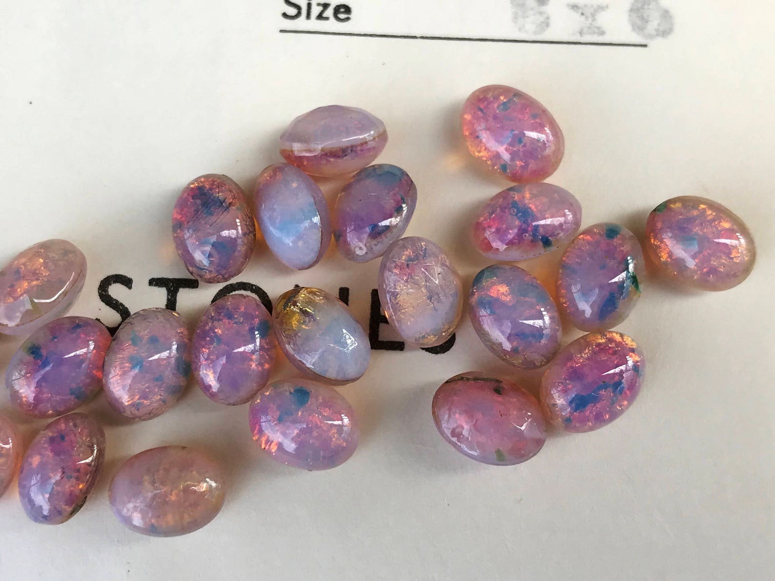 8x6, Pink Fire Opal, Opal Glass, Glass, Doublet, Harlequin, Pointed ...