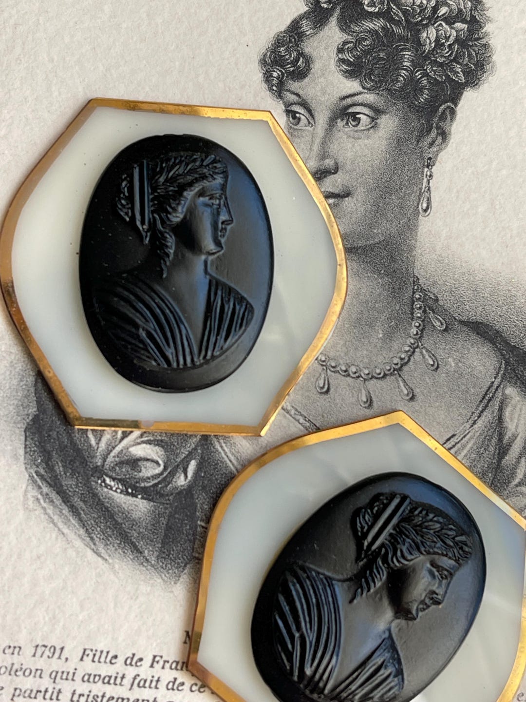 Victorian Black Cameo Cabochon, Vintage Glass Cameo, W.germany 40x42mm ...