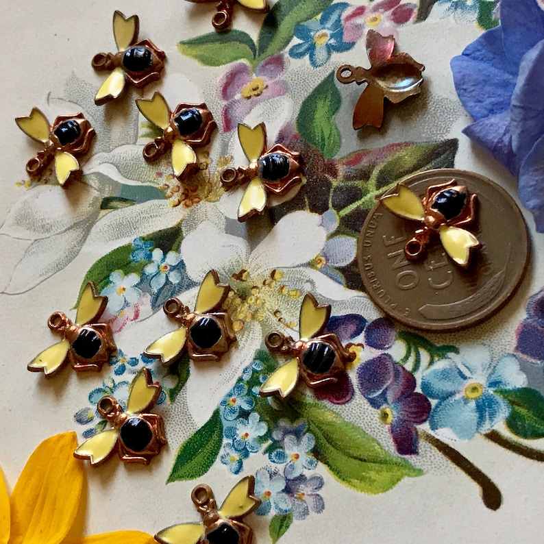 2 Enamel Honey Bee Charms Vintage Charms Copper Charms | Etsy