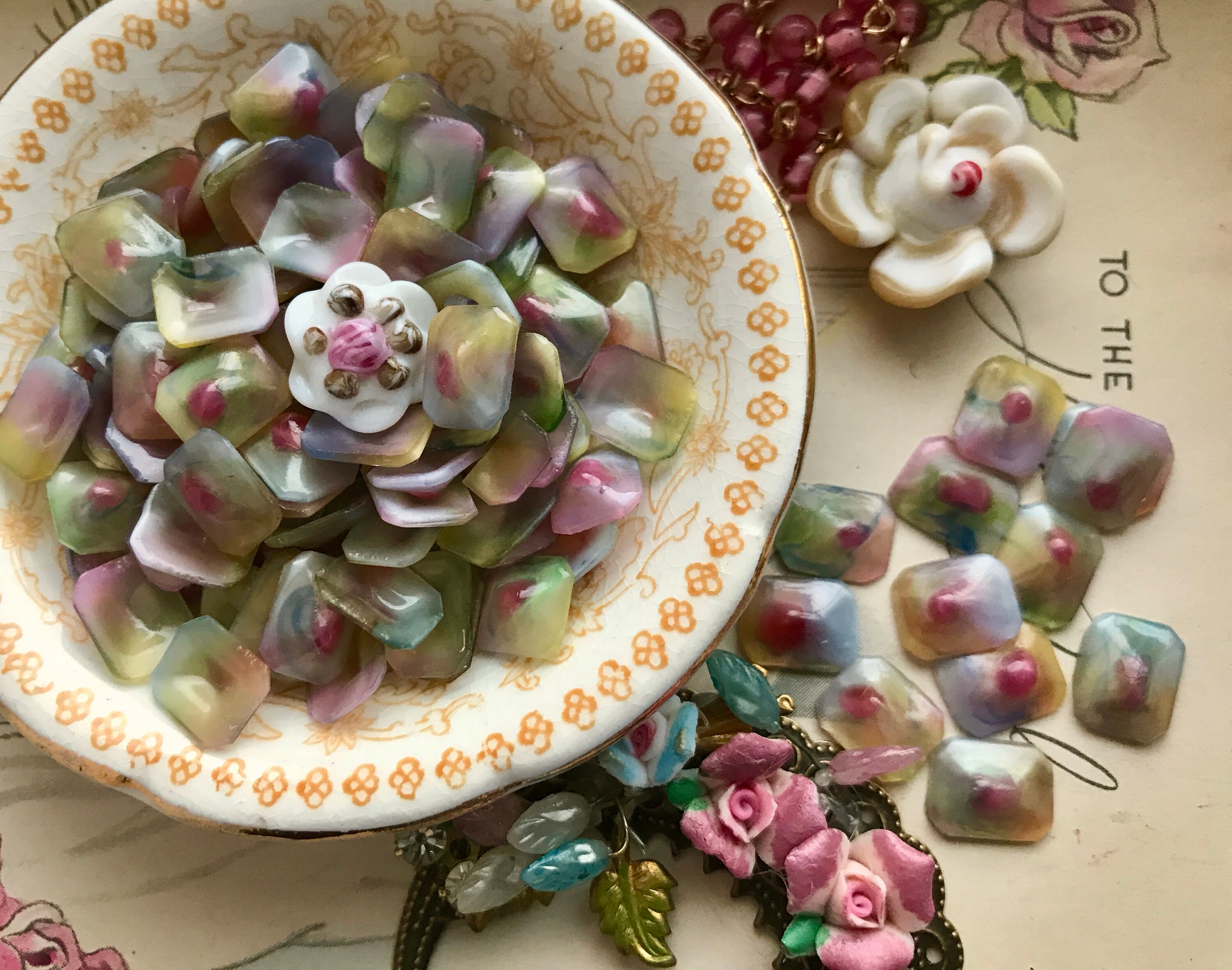 Vintage French Cabochons, Octagon Glass Cabochons, Rainbow Cabochons ...