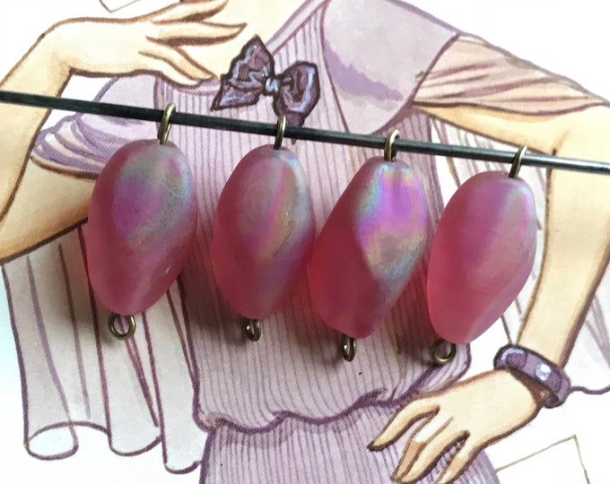 4 Vintage Pink Frosted Opal Glass Connectors, Frosted Glass Opals, - Etsy