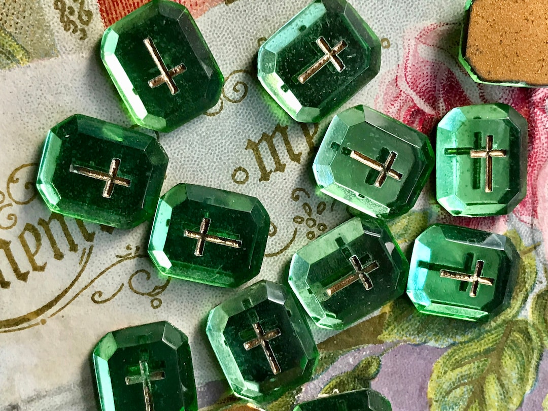 4 Cross Cabochons, Western German Vintage Cabochons, Glass Cabochons ...