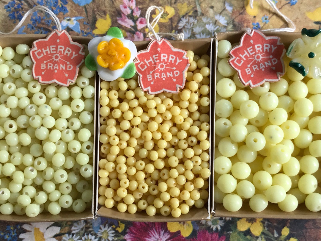 Miriam Haskell Beads, Vintage Lemon Yellow Glass Beads, Cherry Brand ...